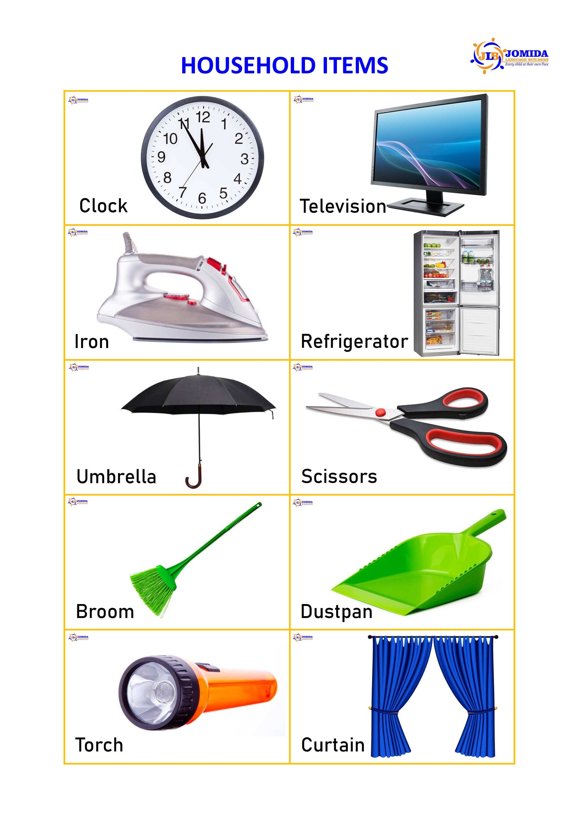 Household Items - Printable Worksheet – Jomida Learners Hub