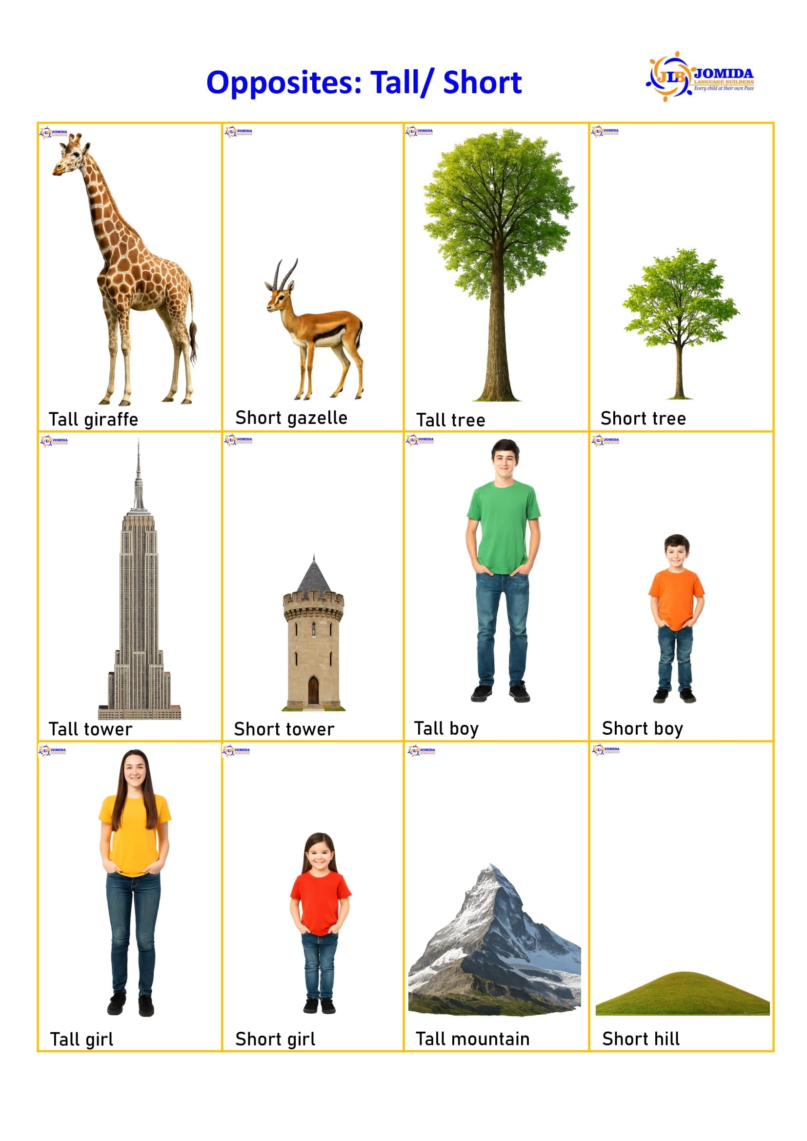 Opposites Tall/Short - Printable Worksheets – Jomida Learners Hub